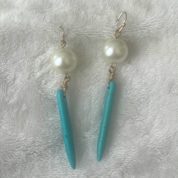 Jewelry | Pearl And Turquoise Loop Earrings Beautifully Made Turquoise ...